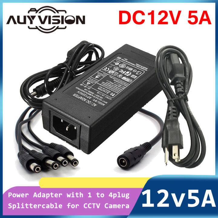 DC 12V 5A Power Supply Adapter + 8 Split Power Cable for CCTV Security ...