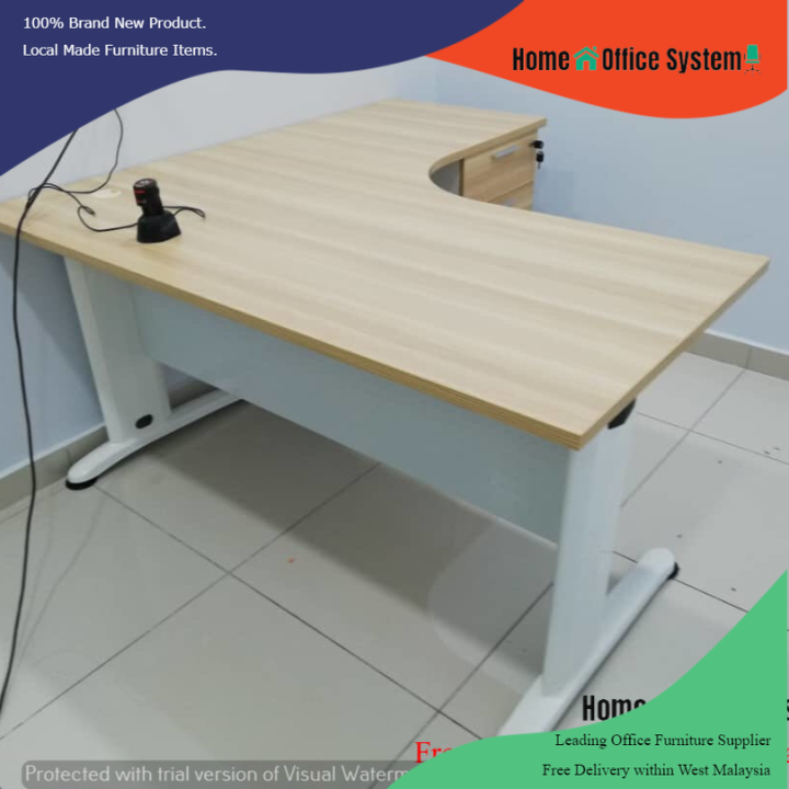 6 X 5 L Shape Office Table with 4D Pedestal + J Metal Leg - Home And ...