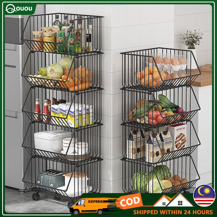 NINI 3/4/5 Layer Kitchen Trolley Rack Storage Shelf With Wheels ...