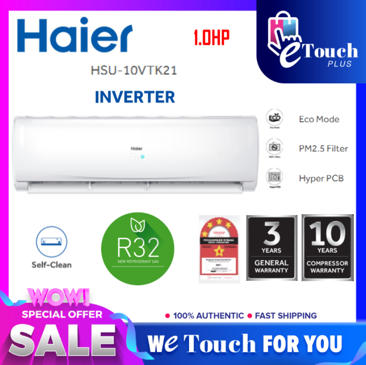 HAIER INVERTER R32 Air Conditioner with SMART CLEAN Digital Temperature Display ECO Mode Air ...