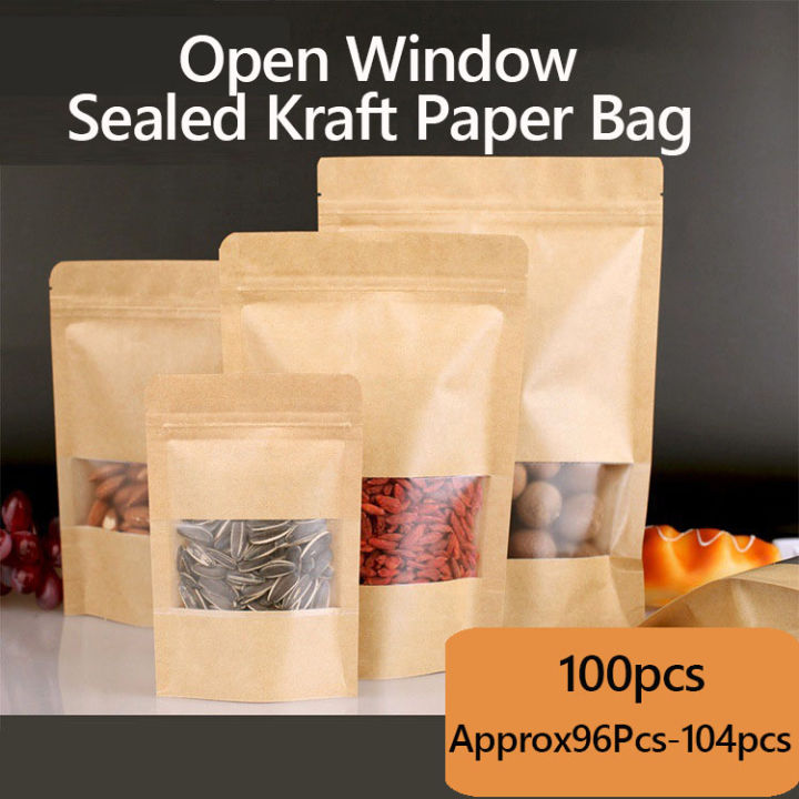 【On Hand】100 pcs Brown Kraft Stand Up Pouch with Zip Lock Ziplock ...