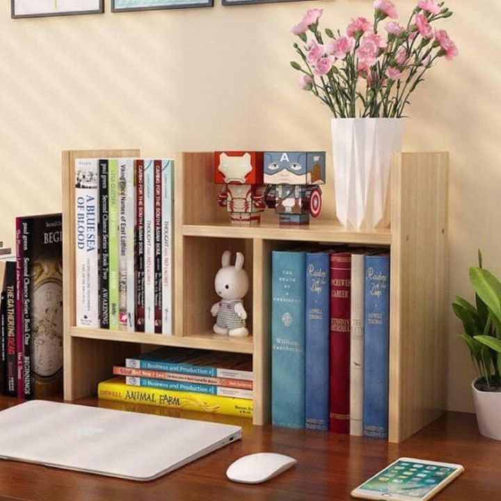 Desk Organizer Storage Wooden Mini Table Desk Shelf Bookshelf Book ...