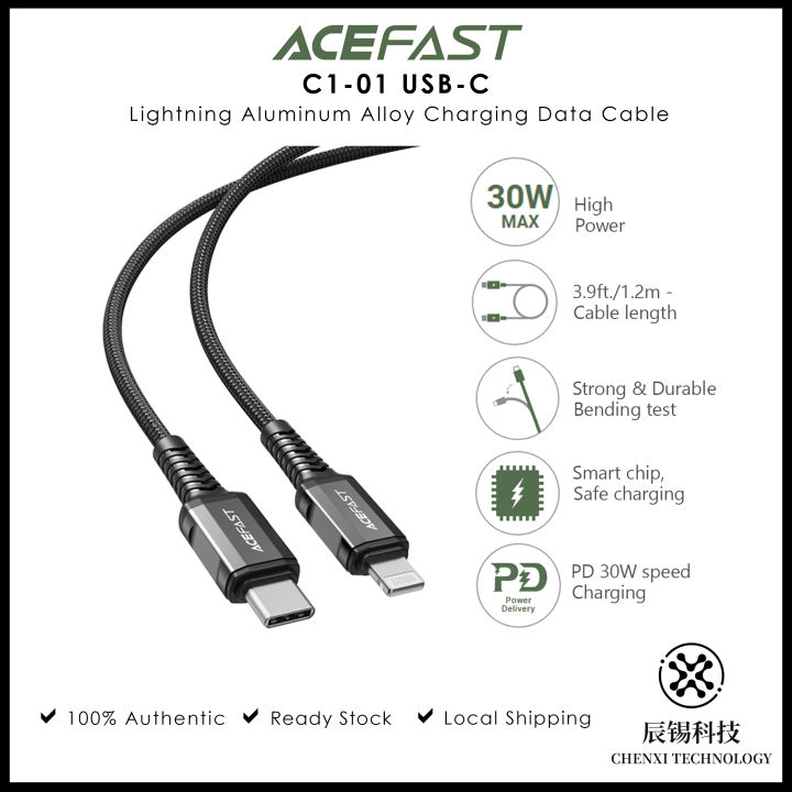 ACEFAST C1-01 USB-C/ C1-02 USB-A To Lightning Aluminum Alloy Charging ...