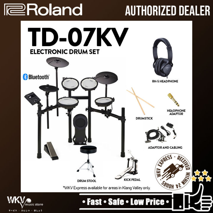 Roland TD-07KV Electronic Digital Drum Set with RH-5 Headphones, Kick Pedal ( TD07KV /RH5/07KV ...