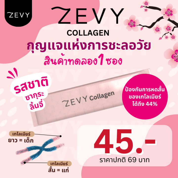 แบ่งขาย 1 ซอง - ZEVY Collagen ซีวีย คอลลาเจน เพิ่มความยาวเทโลเมียร์ ...
