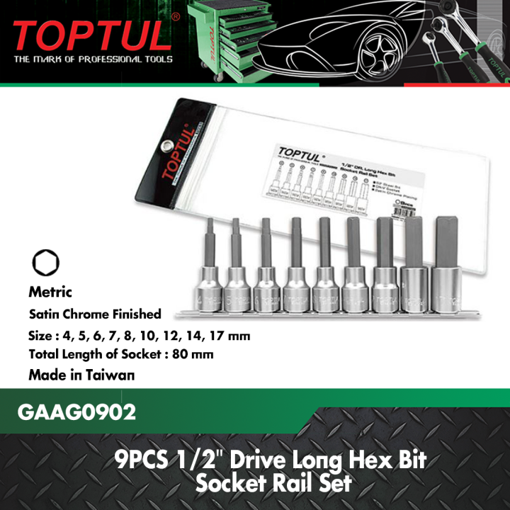Toptul 1/2" Drive Long Hex Bit Socket Rail Set | Lazada PH