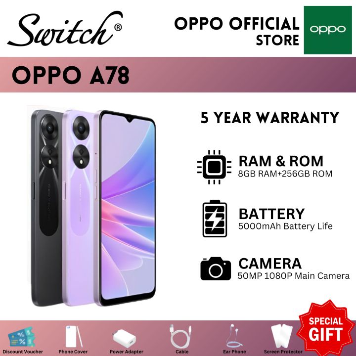 A78 | 8GB RAM + 256GB ROM | 67W SUPERVOOC | 5000mAh Long Lasting 50MP ...