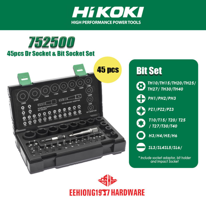Hikoki 752500 1/2 Dr Socket & Bit Socket Set 41 Pcs Set Soket 41 pcs ...