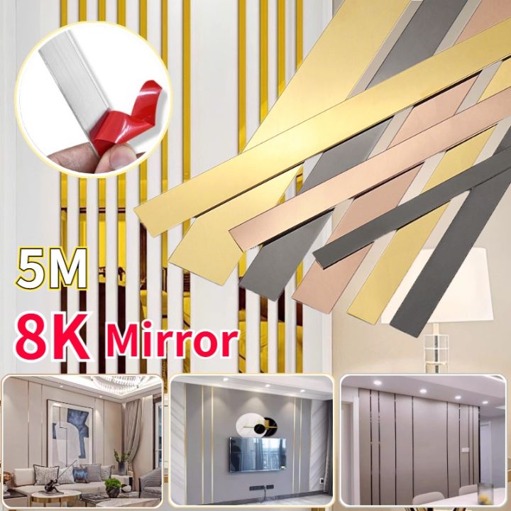 Hodepart 5M Roll List Batten Mirror กระจกสแตนเลสสีทอง Stiker ชายแดน ...