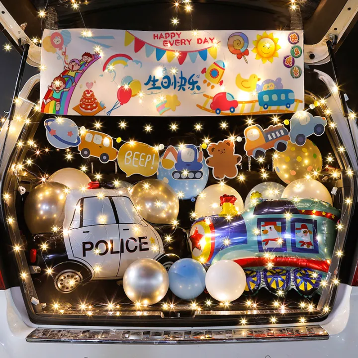 Birthday surprise girl suv car trunk surprise layout boy car trunk ...