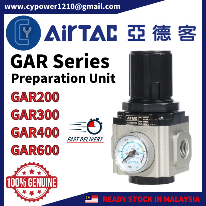 AirTAC GAR Series GAR20008S GAR30010S Pneumatic Regulator + Pressure Gauge Pneumatic Pressure ...