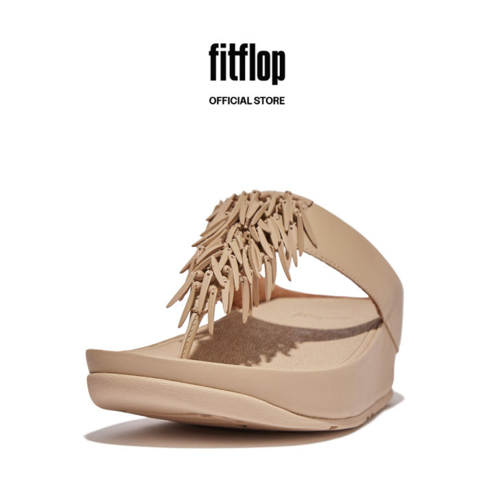 FitFlop RUMBA Women's Beaded Leather Toe-Post Sandals - Latte Beige ...