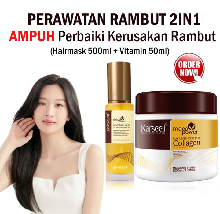 [2in1] Karseell Perawatan Rambut Kering Ampuh Lembut Berkilau Halus ...