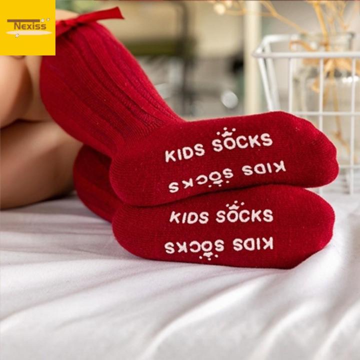 NEXISS 6 Pairs ยาว ถุงเท้าเด็ก นุ่มนวล ระบายอากาศได้ดี ถุงน่องโบว์ใหญ่ ...
