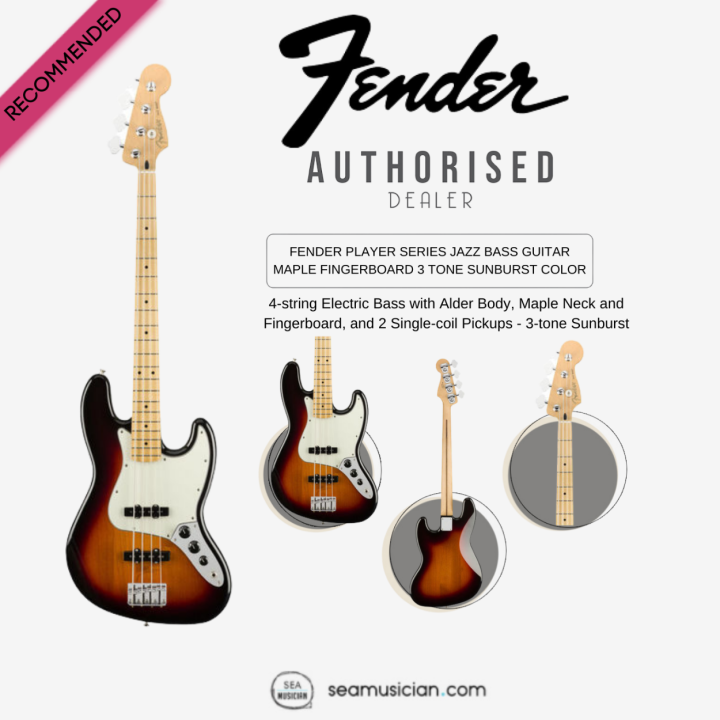 FENDER PLAYER SERIES JAZZ BASS GUITAR MAPLE FINGERBOARD 3 TONE SUNBURST ...