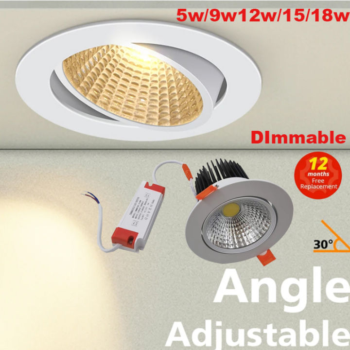 Embedded Dimmable LED Downlight Angle Adjustable COB Ceiling Light ...