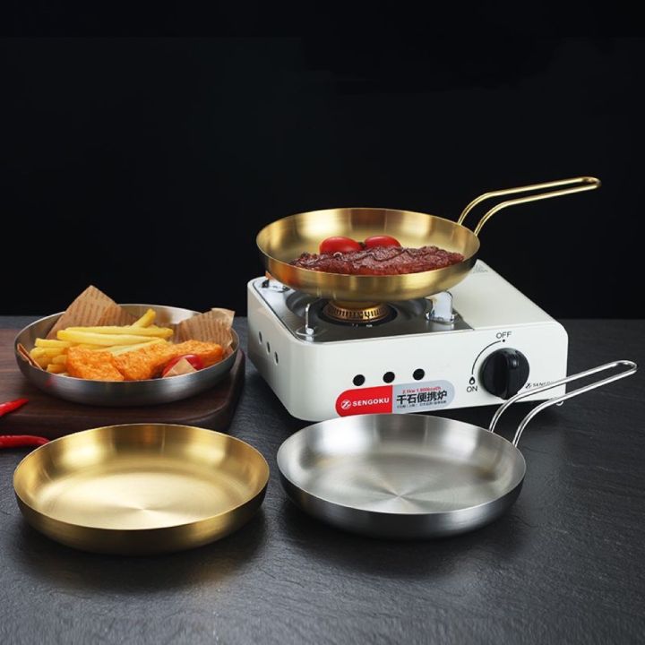 Creative with Handle Snack Plate Stainless Steel Golden Dessert Disc ...