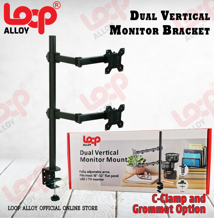 Loop Alloy Dual Vertical Bracket Monitor Mount with C-Clamp and Grommet ...