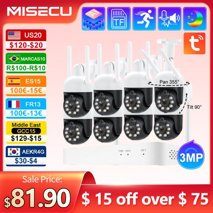 MISECU Tuya ระบบรักษาความปลอดภัยไร้สาย PTZ 8CH 3MP กลางแจ้งตรวจจับมนุษย์กล้อง IP สองทางเสียง ...