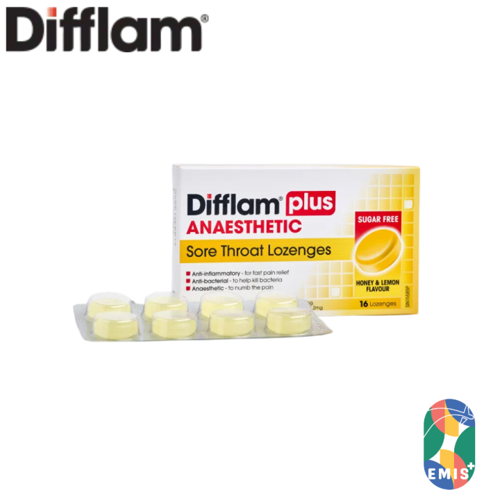 Difflam Plus Anaesthetic Sore Throat Lozenges Pack of 16 (Honey Lemon ...