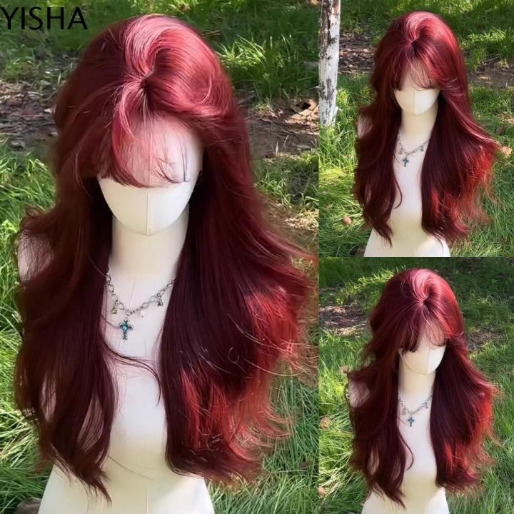 YISHA คอสเพลย์ วิกผมสังเคราะห์สีแดงไวน์ แอร์แบงส์ วันฮาโลวีน วิกผมแบบ ...