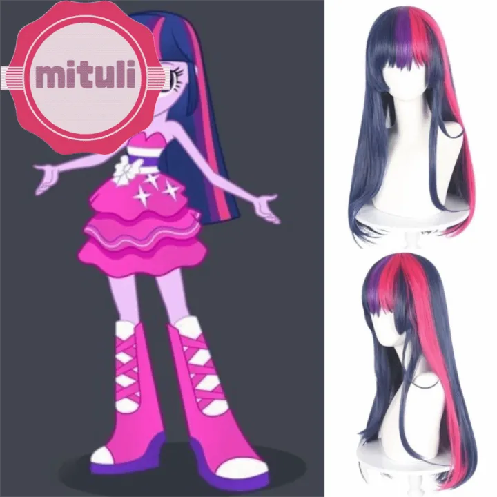 MITULI ฟิกเกอร์ม้า วิกผมหน้าม้าสีชมพูม่วงเรียบร้อย ไฟเบอร์เคมี ...