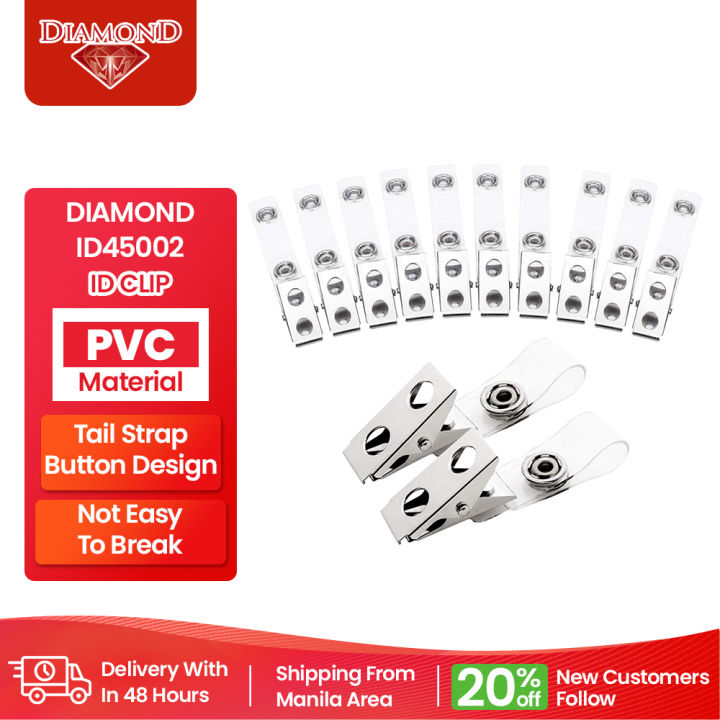 Diamond ID CLIP Fushing 100Pcs Metal Badge Clips with Clear PVC Straps ...