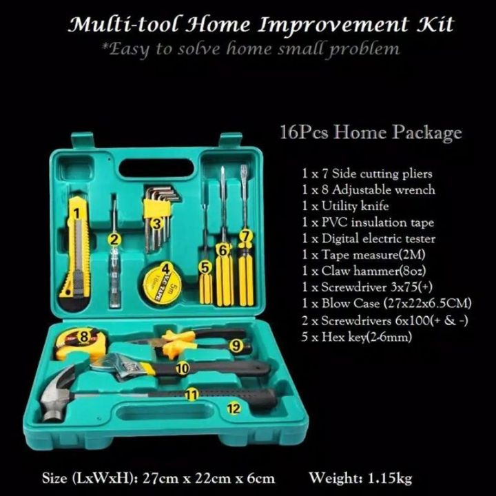 Set Perkakas 16 in 1 Toolbox Obeng Kunci L Perlengkapan Kunci Kunci ...