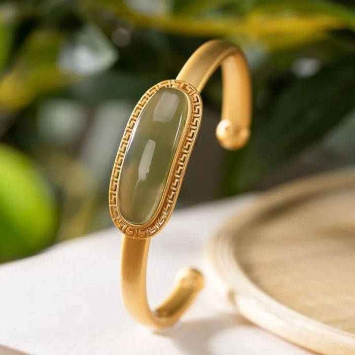 Jade bangle jade Bracelet for womenJewelry gold bracelet for women lucky charmRetro bamboo ...