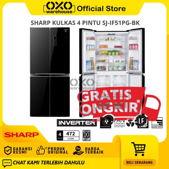 Sharp Kulkas 4 Pintu Side by Side Hitam Elegant SJ-IF51PG BK Glass Door ...