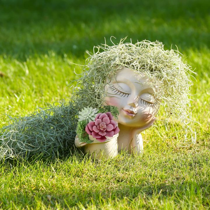 Cute Lady Face Plant Pots Home Decor Tabletop Ornaments Resin Head ...
