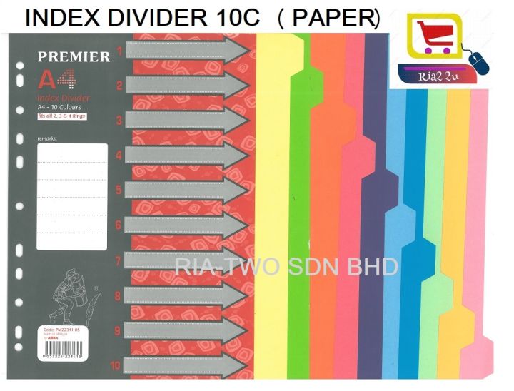 Premier Index Divider 5/10 Tabs Colours / Index Divider 10c (Value Pack ...
