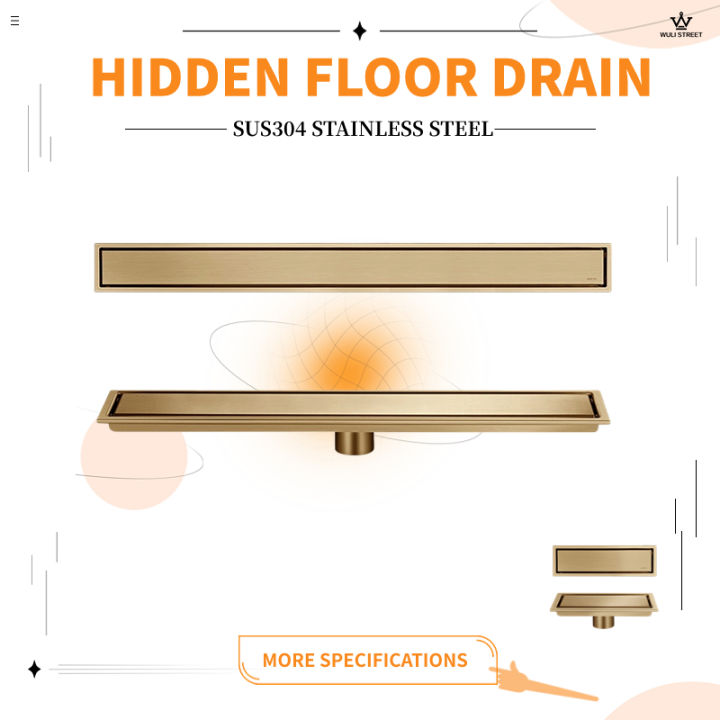 Long Invisible Floor Drain Odor Proof Kitchen Bathroom 304 Stainless ...
