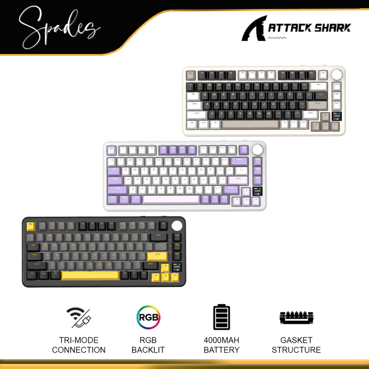 Attack Shark X85 Pro Tri mode 75% Gasket-mounted Wireless Hot Swappable ...