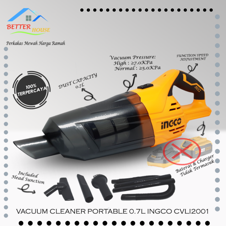 VACUUM CLEANER MINI CORDLESS 20V (0,7 LITER) INGCO CVLI2001 UNIT ONLY ...