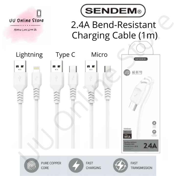 SENDEM 2.4A Fast Charging Micro USB / Type C / Lightning Cable (1 Meter ...
