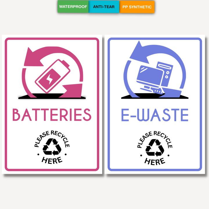 [Batteries or E-Waste] Recycle Sticker Self Adhesive 208mm x 145mm ...