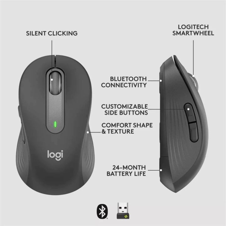 Logitech M650 K650 Signature Wireless Bluetooth Multi Device Compatibility Customizable Side