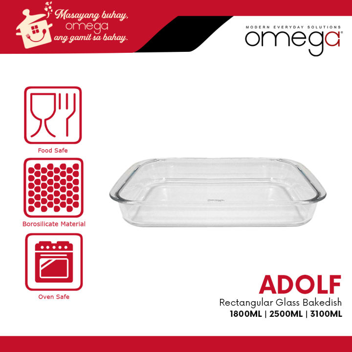 Omega Houseware Adolf Rectangular Glass Bakedish 1800ml / 2500ml ...
