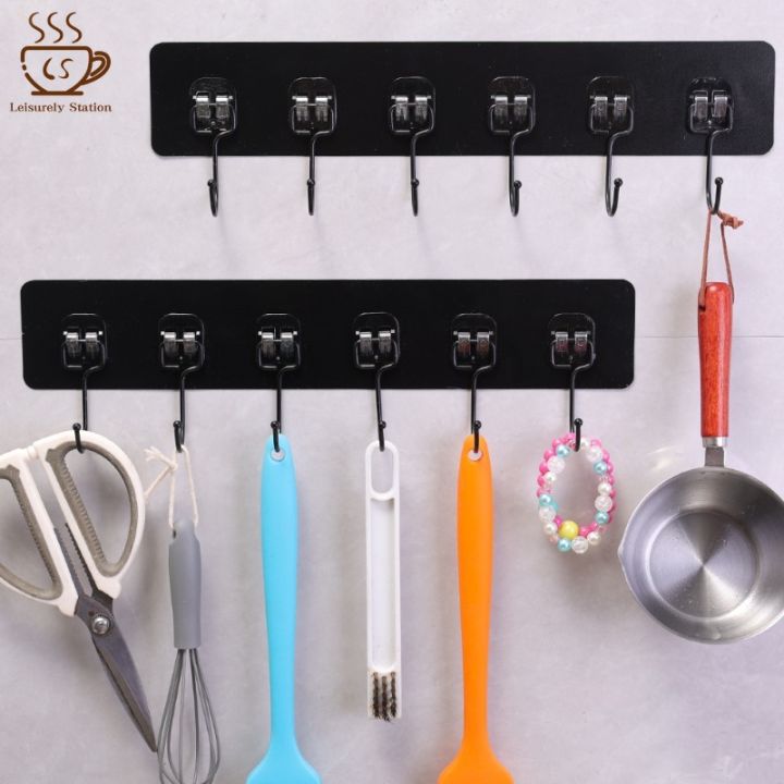 6 Row Wall Hook Punch-free Wall Hanging Key Holder Towel Hook Kitchen ...