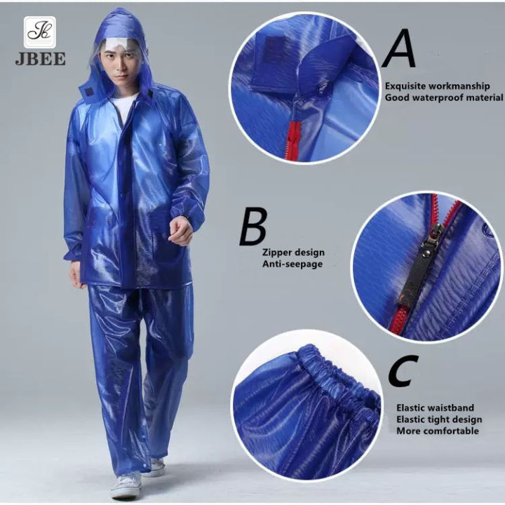 JBEE F0988 Thickened and tough PVC rubber Oxford split raincoat suit ...