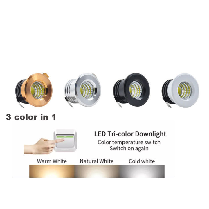 3 In 1 LED Mini Spotlight ดาวน์ไลท์สามสี220V ตู้ลงโคมไฟ Loft Decor 3W ...