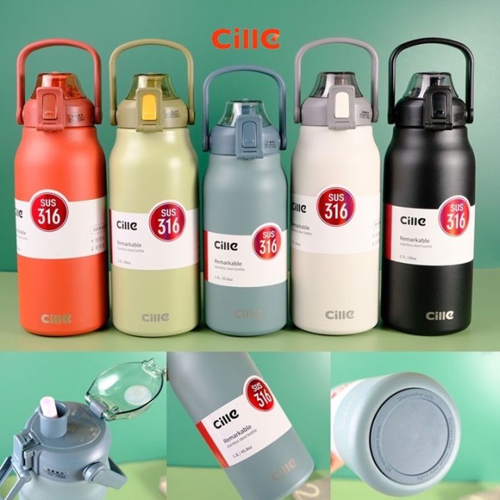 แถมกระเป๋าสะพาย CILLE QCOOL ขวดนำ้สแตนเลส ยกดื่มและหลอดดูด 1.7L/1.3L แท้งค์เก็บอุณหภูมิ สแตนเลส ...