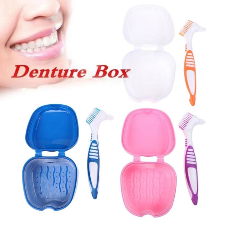 False Teeth Storage Box with Hanging Net Container Denture Bath Box ...