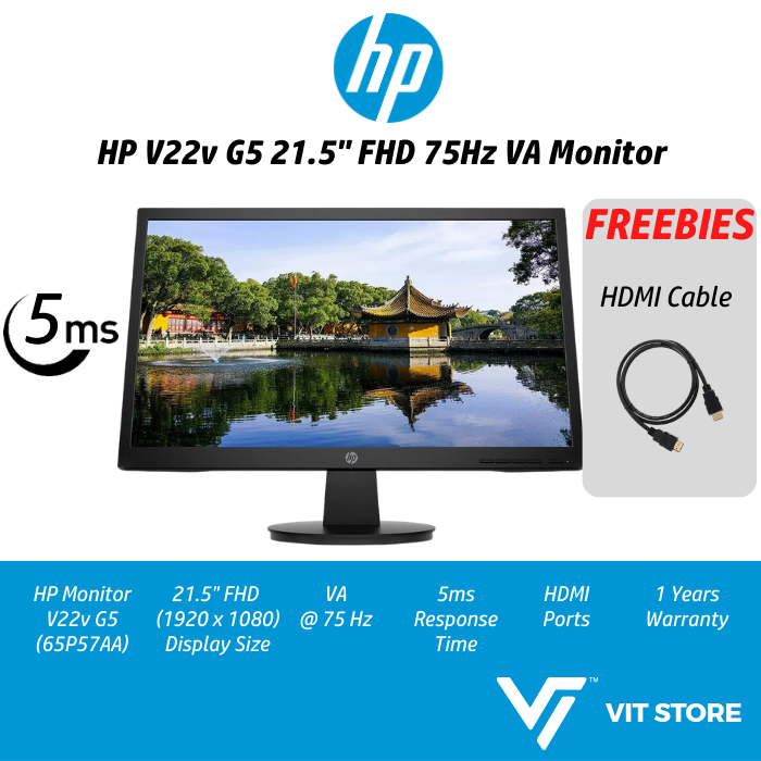 HP V22v G5 / V22v 21.5” FHD Monitor VA, 75Hz, 5ms, 1920 x 1080, HDMI ...