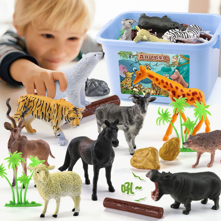 Children's simulated forest zoo model tiger elephant rhinoceros animal ...