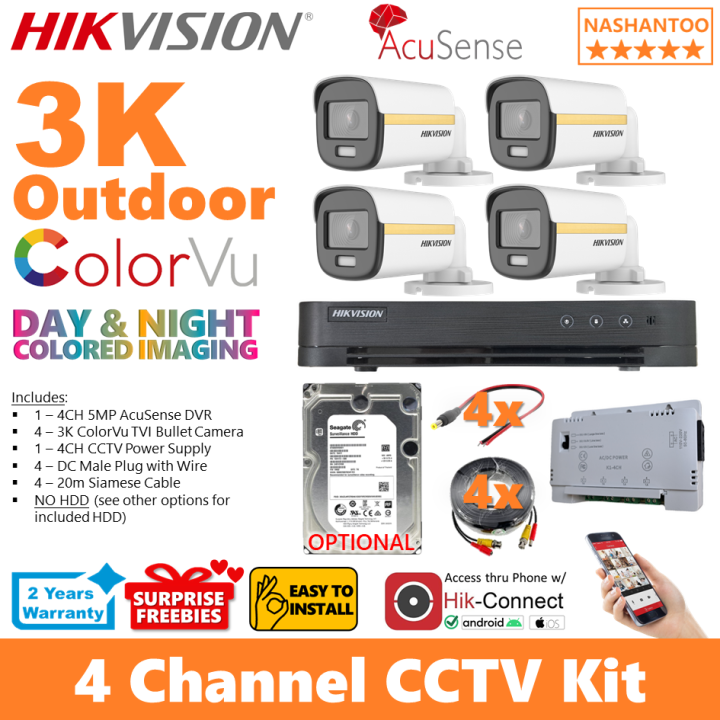 HIKVISION 4Ch 3K(New 5MP 16:9) 4Cameras AcuSense ColorVu TVI Outdoor ...
