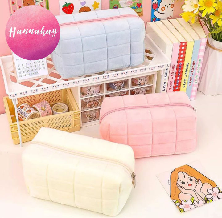 Simple Large Capacity Plush Pencil Case Macaron Color Pencil Pouch Pen ...