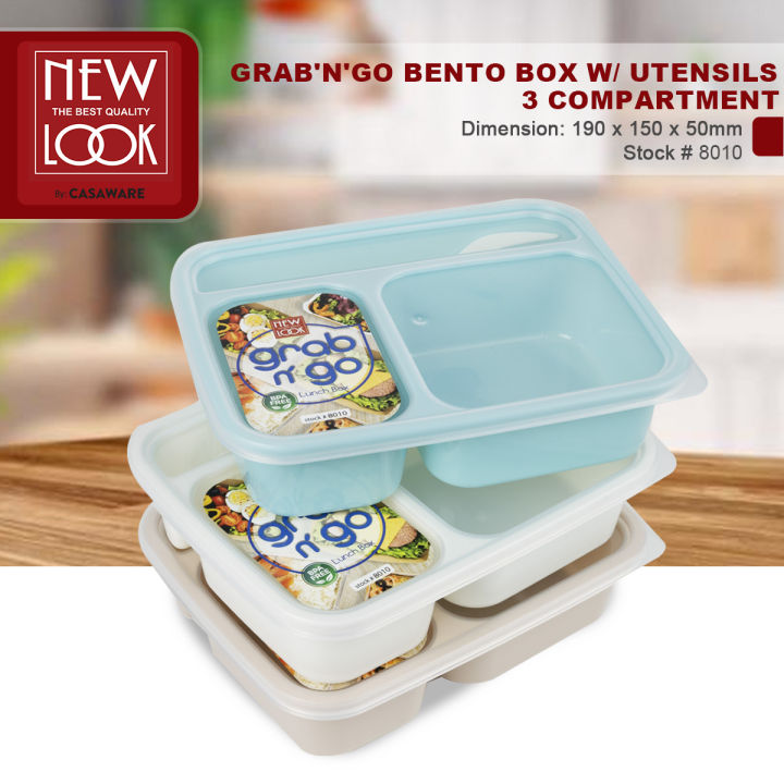 Grab'N'Go Bento Box with utensils - 3 compartment #8010 | Lazada PH