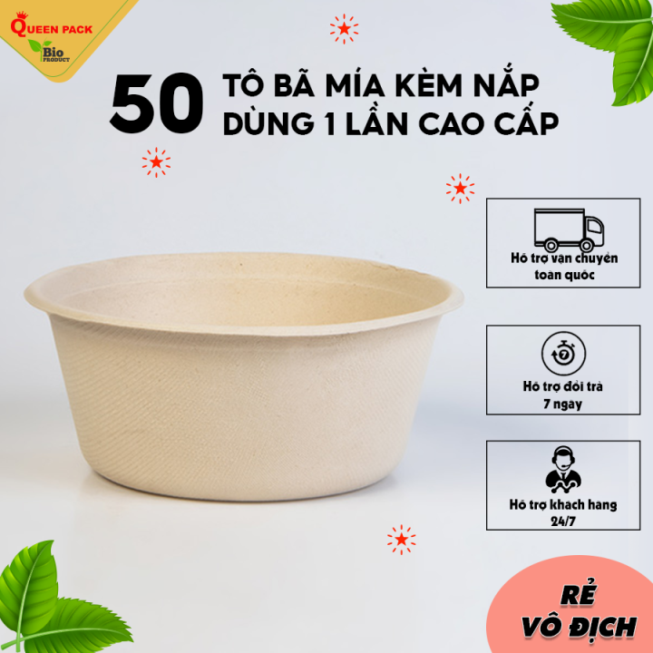 SỈ 50 Tô bã mía size 350ml/500ml/850ml kèm nắp bằng PP cao cấp |dùng ...
